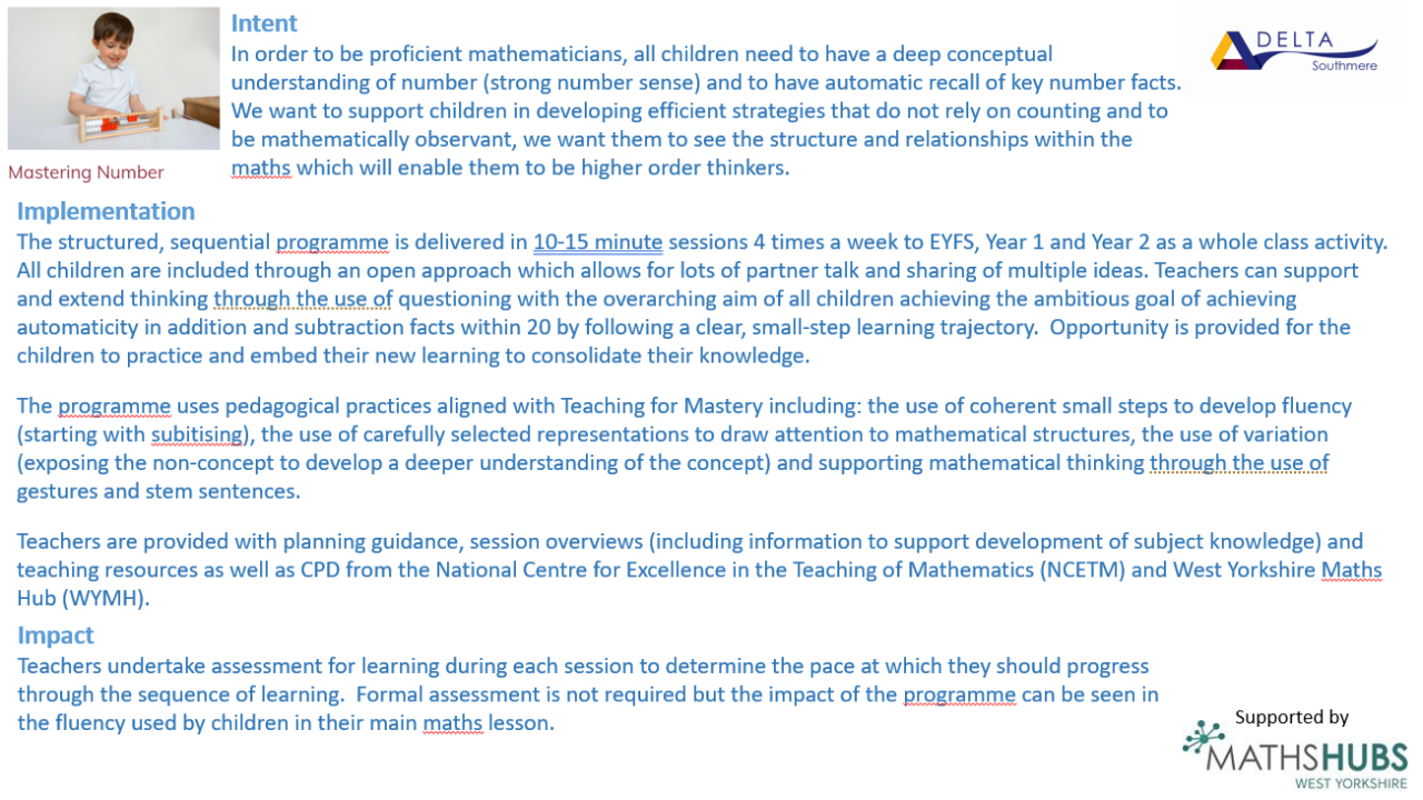 Mathematics - Our Intent - Southmere Primary Academy